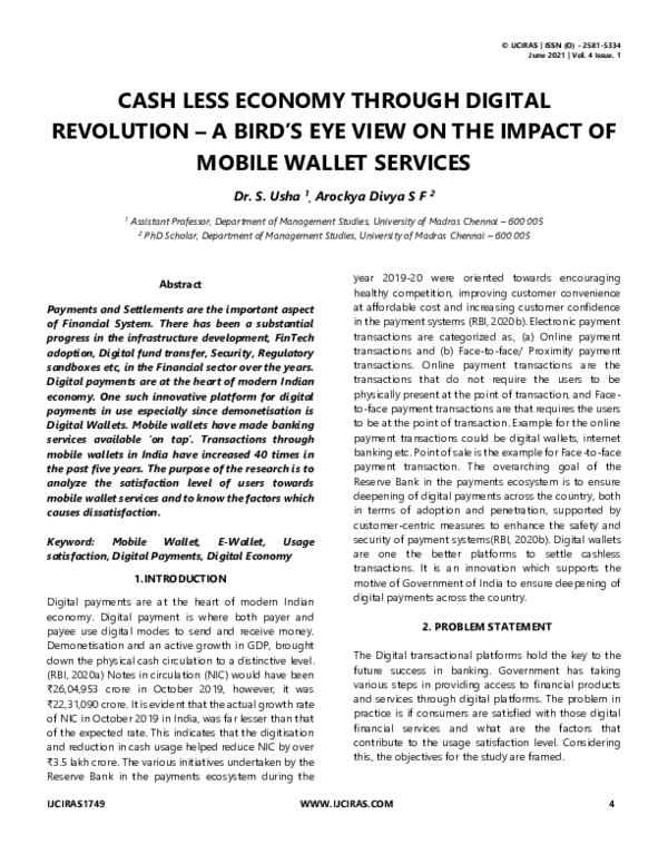(PDF) CASH LESS ECONOMY THROUGH DIGITAL REVOLUTION -A BIRD'S EYE VIEW ...