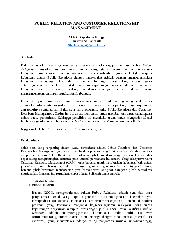(DOC) PUBLIC RELATION AND CUSTOMER RELATIONSHIP MANAGEMENT