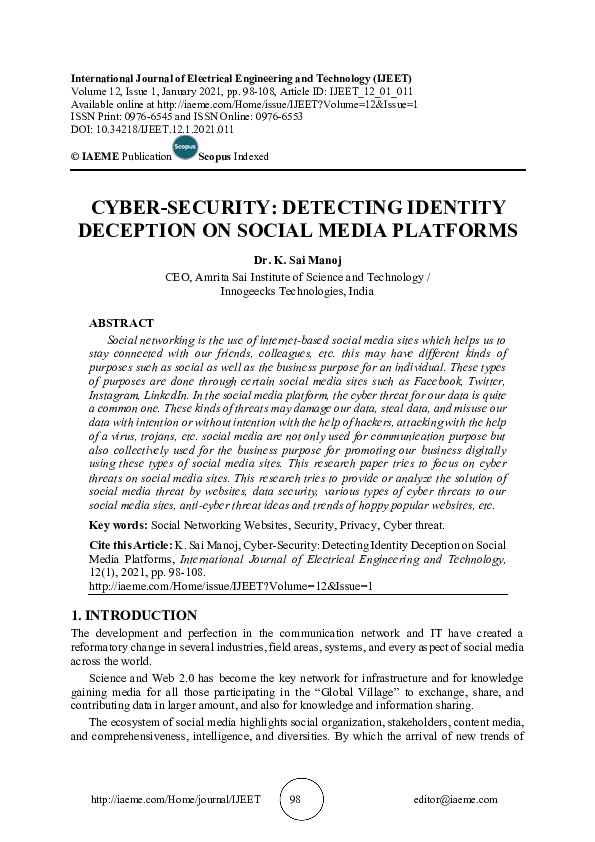 (PDF) CYBER-SECURITY: DETECTING IDENTITY DECEPTION ON SOCIAL MEDIA PLATFORMS