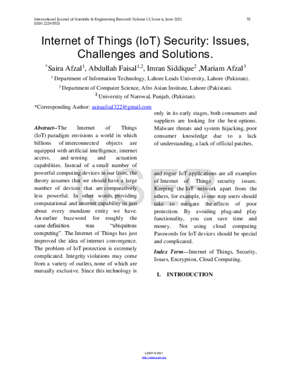 (PDF) Internet of Things (IoT) Security: Issues, Challenges and Solutions