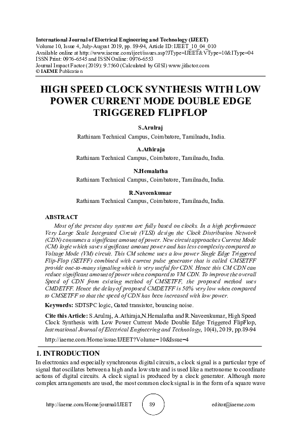 (PDF) HIGH SPEED CLOCK SYNTHESIS WITH LOW POWER CURRENT MODE DOUBLE ...