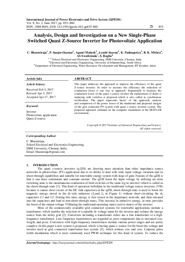 (PDF) Analysis, Design and Investigation on a New Single-Phase Switched Quasi Z-Source Inverter ...