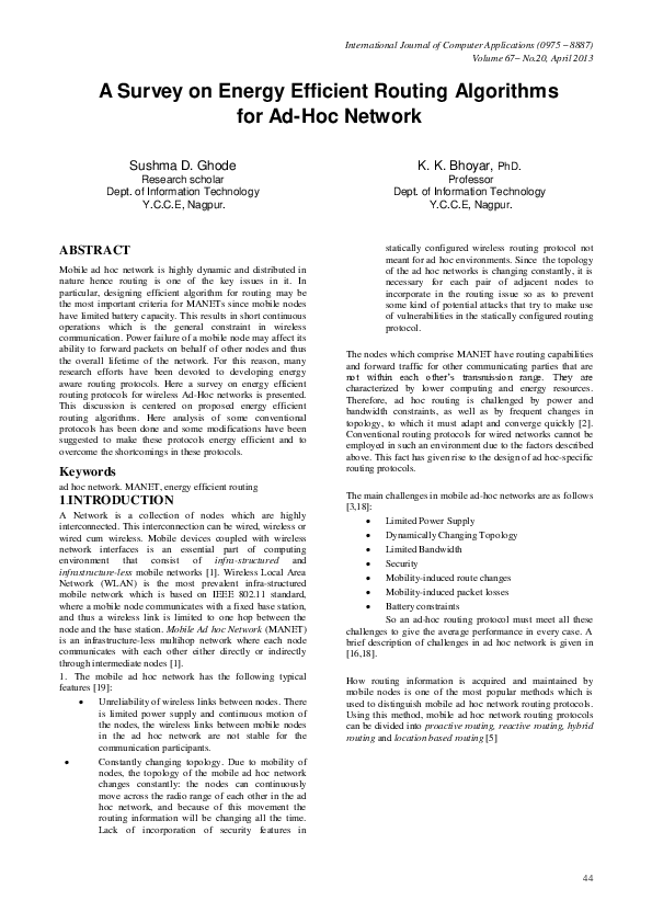 (PDF) A Survey on Energy Efficient Routing Algorithms for Ad-Hoc Network (PDF) A Survey on Energy Efficient Routing Algorithms for Ad-Hoc Network