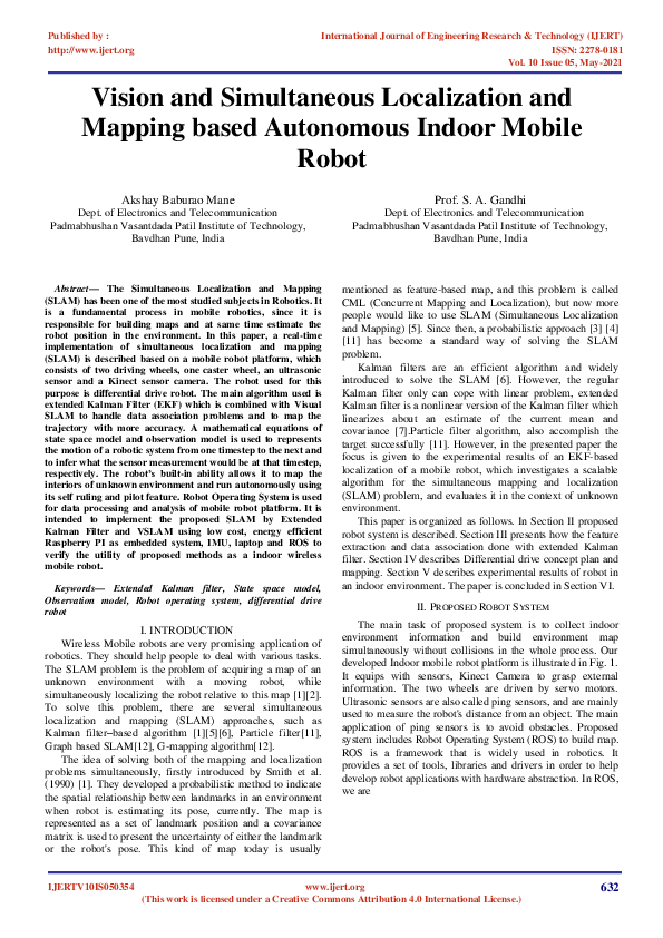 (PDF) IJERT-Vision and Simultaneous Localization and Mapping based Autonomous Indoor Mobile Robot