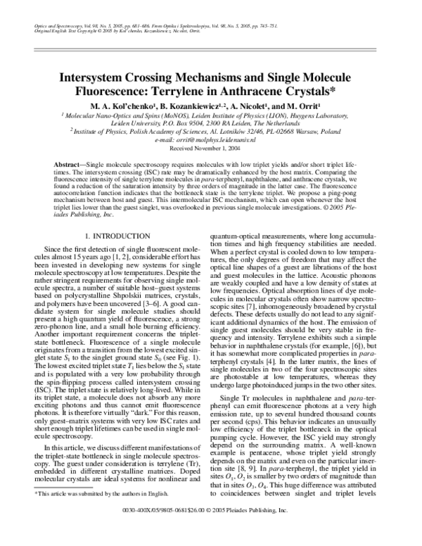 (PDF) Intersystem Crossing Mechanisms and Single Molecule Fluorescence ...