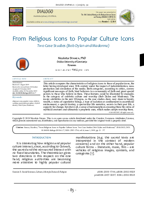 (PDF) From Religious Icons to Popular Culture Icons. Two Case Studies ...