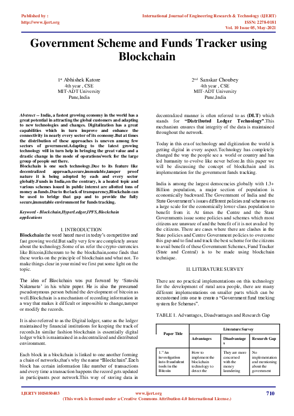 Pdf Ijert Government Scheme And Funds Tracker Using Blockchain