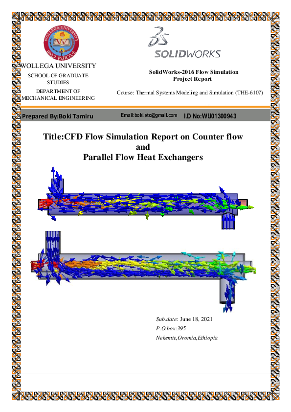 (PDF) Title:CFD Flow Simulation Report on Counter flow and Parallel ...
