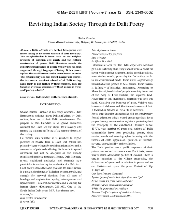 (PDF) Revisiting Indian Society Through the Dalit Poetry