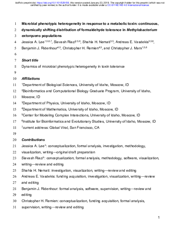 (PDF) Microbial phenotypic heterogeneity in response to a metabolic ...