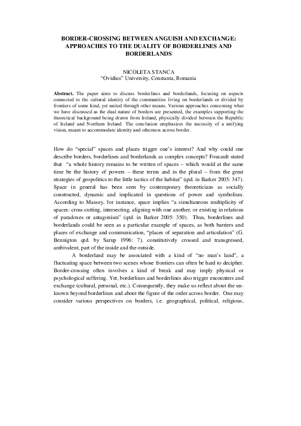(PDF) BORDER-CROSSING BETWEEN ANGUISH AND EXCHANGE: APPROACHES TO THE DUALITY OF BORDERLINES AND ...