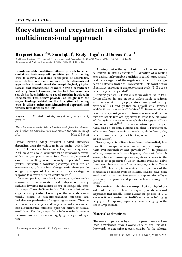 (PDF) Encystment and Excystment in Ciliated Protists:Multidimensional ...