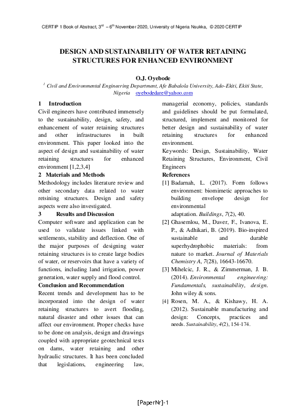 (PDF) DESIGN AND SUSTAINABILITY OF WATER RETAINING STRUCTURES FOR ...