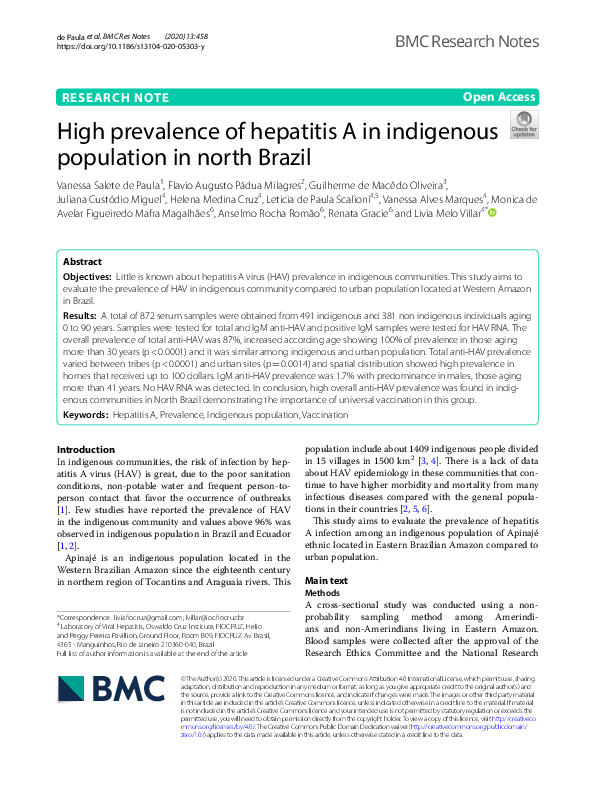 (PDF) High prevalence of hepatitis A in indigenous population in north ...
