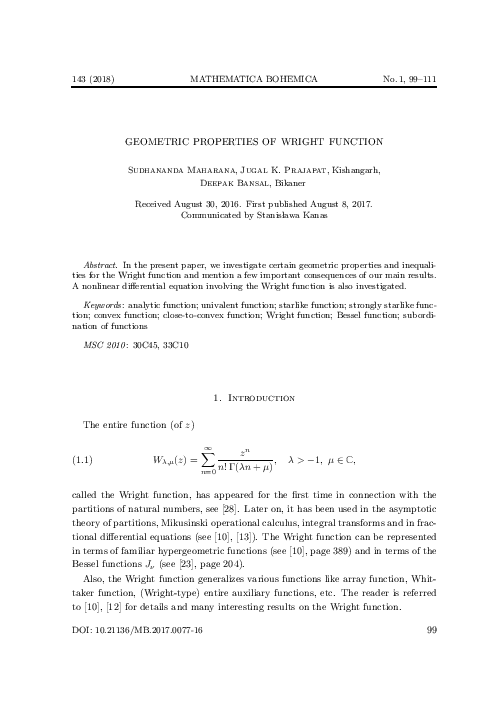 (PDF) Geometric properties of Wright function