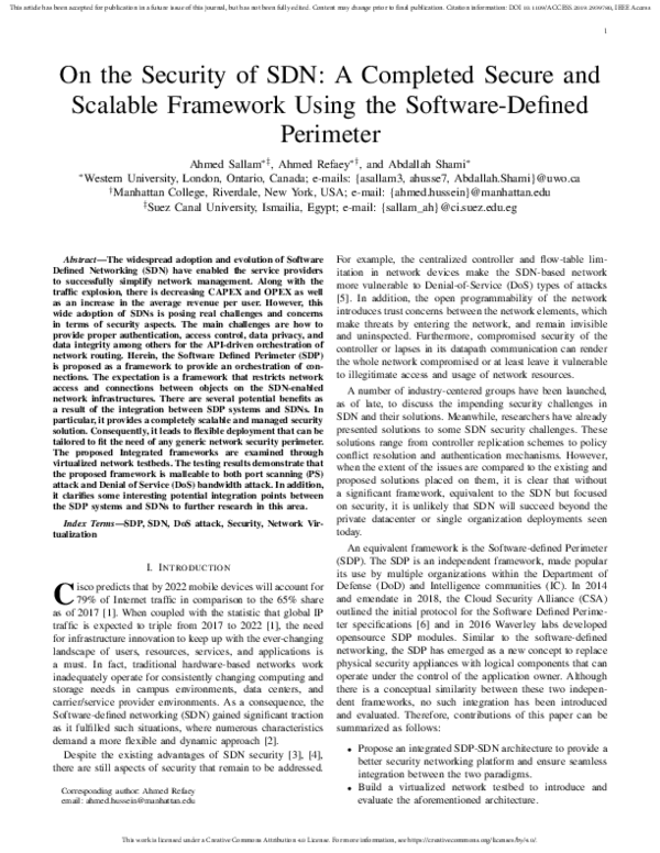 (PDF) On the Security of SDN: A Completed Secure and Scalable Framework ...