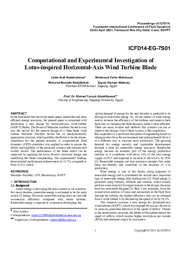 Pdf Computational And Experimental Investigation Of Lotus Inspired Horizontal Axis Wind