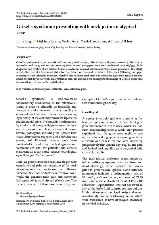 (PDF) Grisel`s syndrome presenting with neck pain: an atypical case