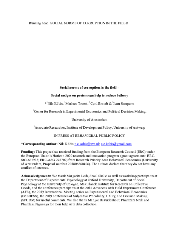 (PDF) Social norms of corruption in the field - Social nudges on ...