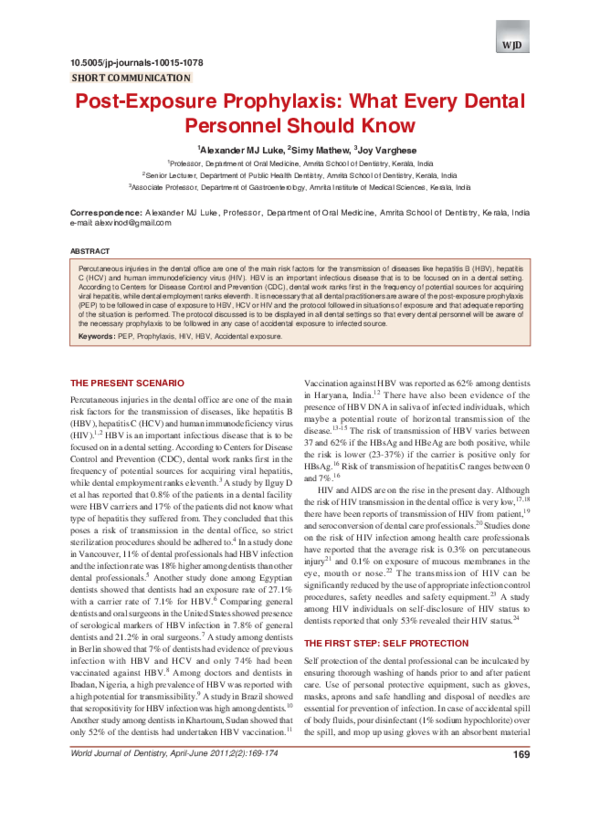 (PDF) Post-Exposure Prophylaxis: What Every Dental Personnel Should Know