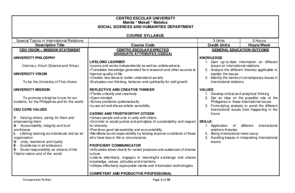 (PDF) Special Topics in International Relations