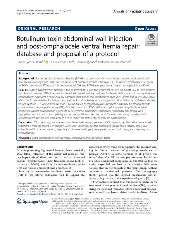 (PDF) Botulinum toxin abdominal wall injection and post-omphalocele ...