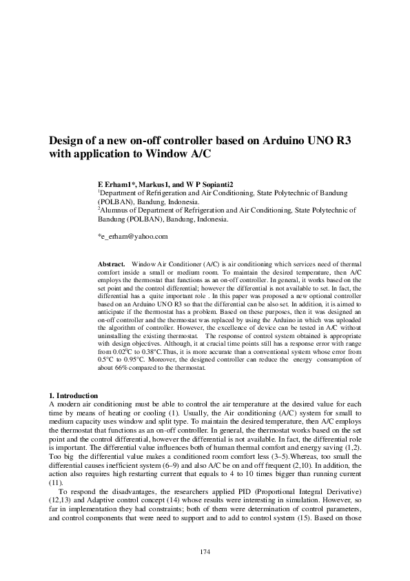 (PDF) Design of a new on-off controller based on Arduino UNO R3 with application to Window A/C