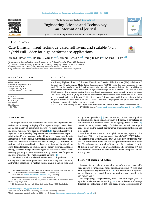(PDF) Gate Diffusion Input technique based full swing and scalable 1-bit hybrid Full Adder for ...