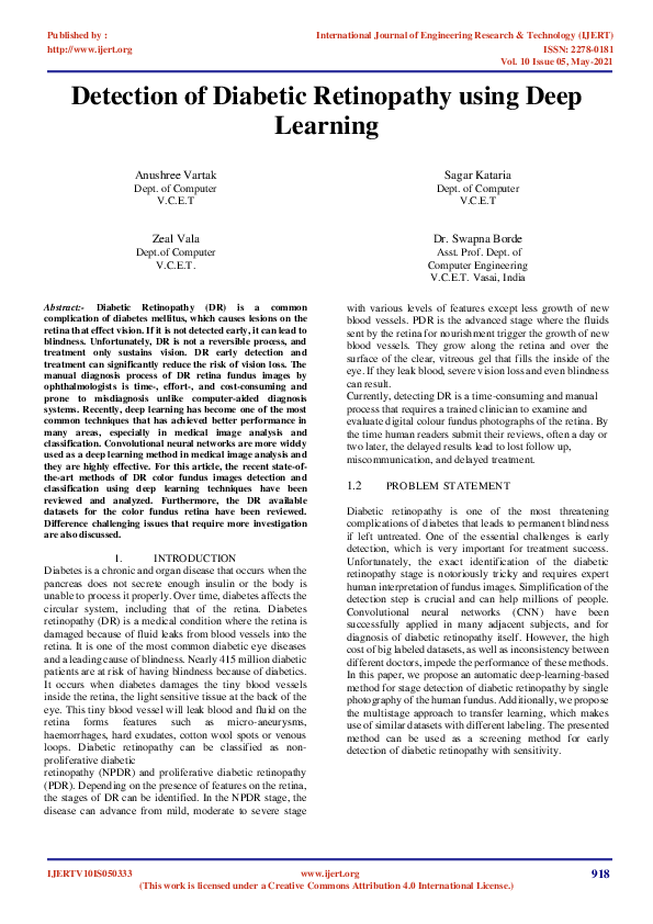 Pdf Ijert Detection Of Diabetic Retinopathy Using Deep Learning