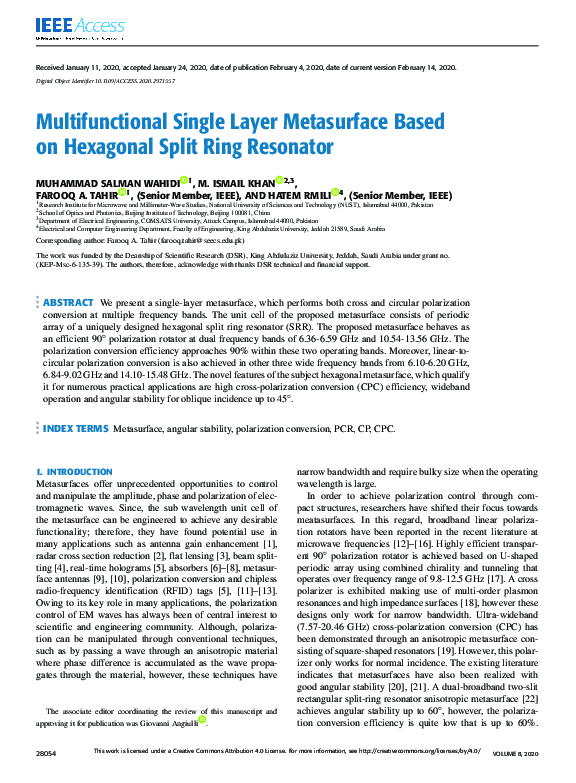 (PDF) Multifunctional Single Layer Metasurface Based on Hexagonal Split ...