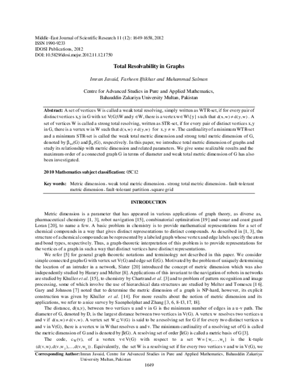 (PDF) Total resolvability in graphs
