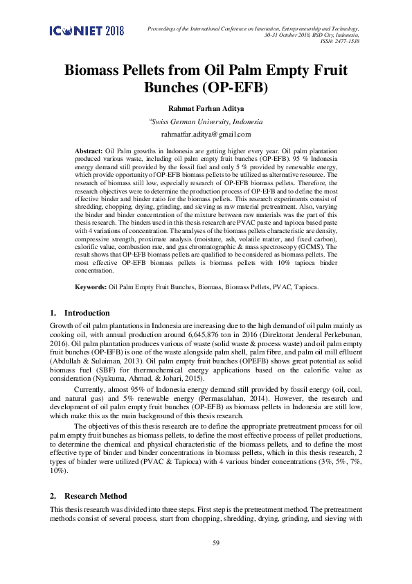 (PDF) Biomass Pellets from Oil Palm Empty Fruit Bunches (OP-EFB)