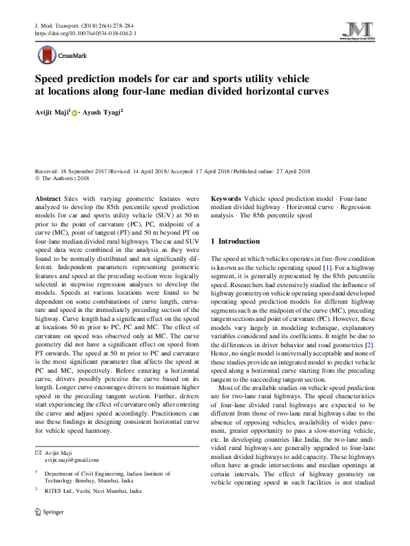(PDF) Speed prediction models for car and sports utility vehicle at ...