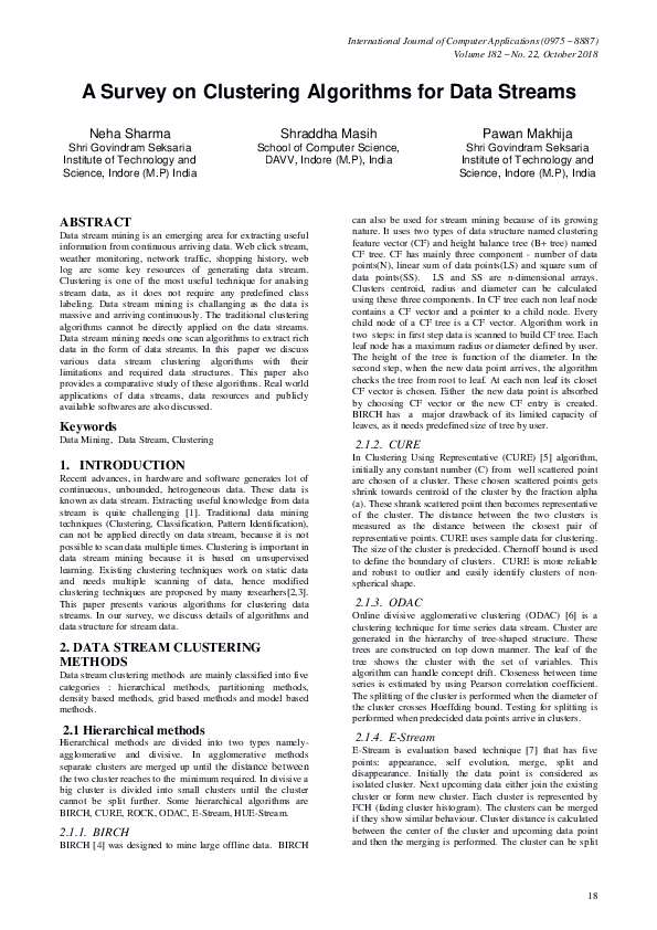 Pdf A Survey On Clustering Algorithms For Data Streams 0190
