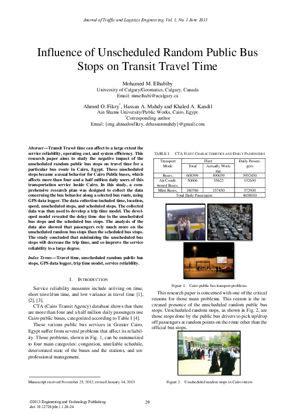 (PDF) Influence of Unscheduled Random Public Bus Stops on Transit ...