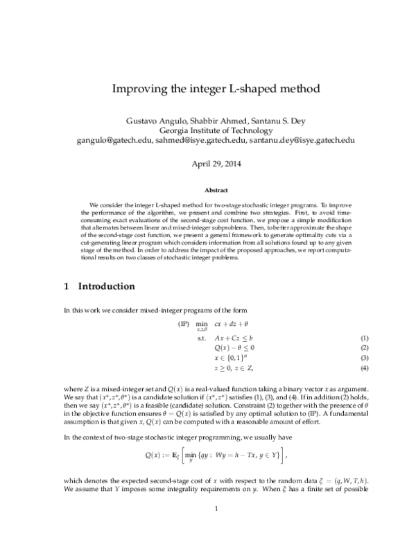 (PDF) Improving the Integer L-Shaped Method (PDF) Improving the Integer L-Shaped Method