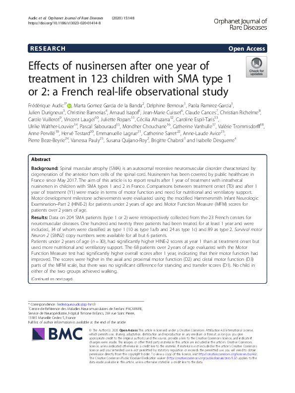(PDF) Effects of nusinersen after one year of treatment in 123 children ...