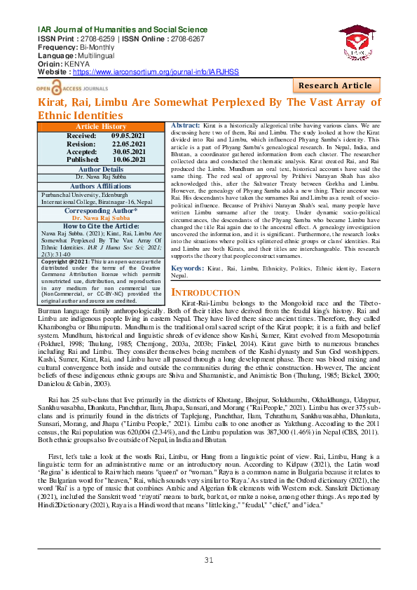 (PDF) Kirat, Rai, Limbu Are Somewhat Perplexed By The Vast Array of ...