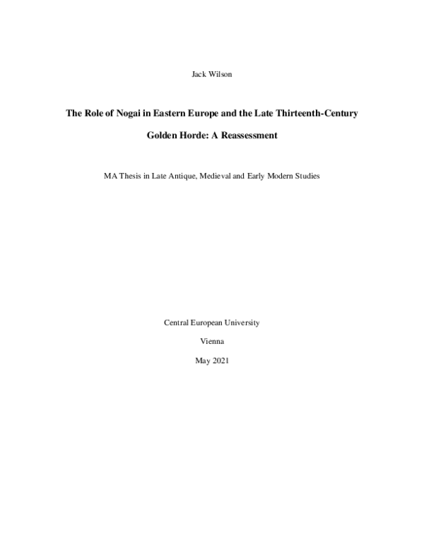 (PDF) The Role of Nogai in Eastern Europe and the Late Thirteenth ...