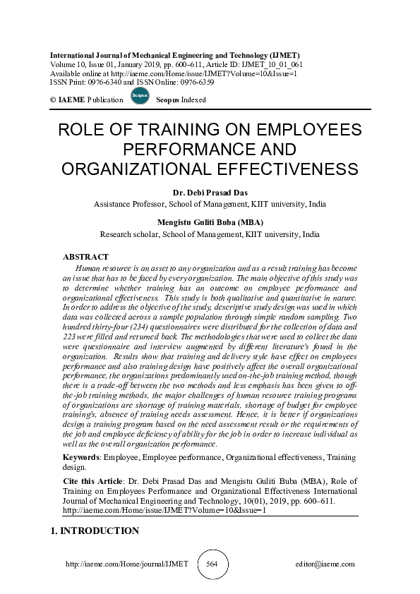 (PDF) ROLE OF TRAINING ON EMPLOYEES PERFORMANCE AND ORGANIZATIONAL ...