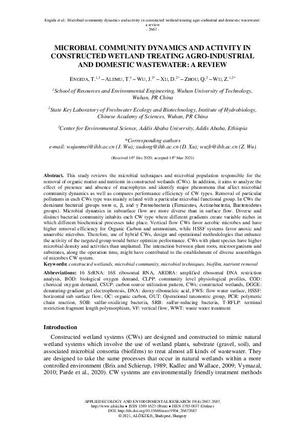 (PDF) MICROBIAL COMMUNITY DYNAMICS AND ACTIVITY IN CONSTRUCTED WETLAND ...