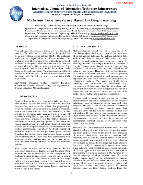 (PDF) Malicious Code Invariance Based On Deep Learning