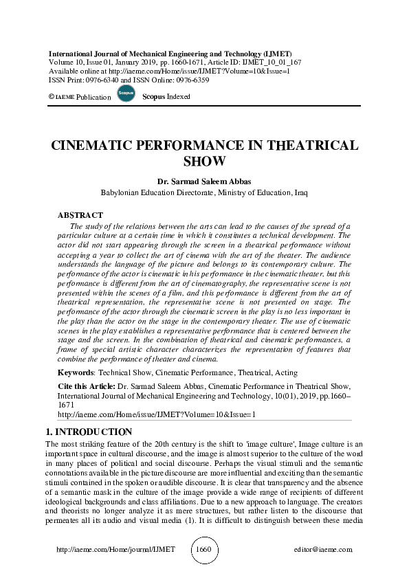 (PDF) CINEMATIC PERFORMANCE IN THEATRICAL SHOW