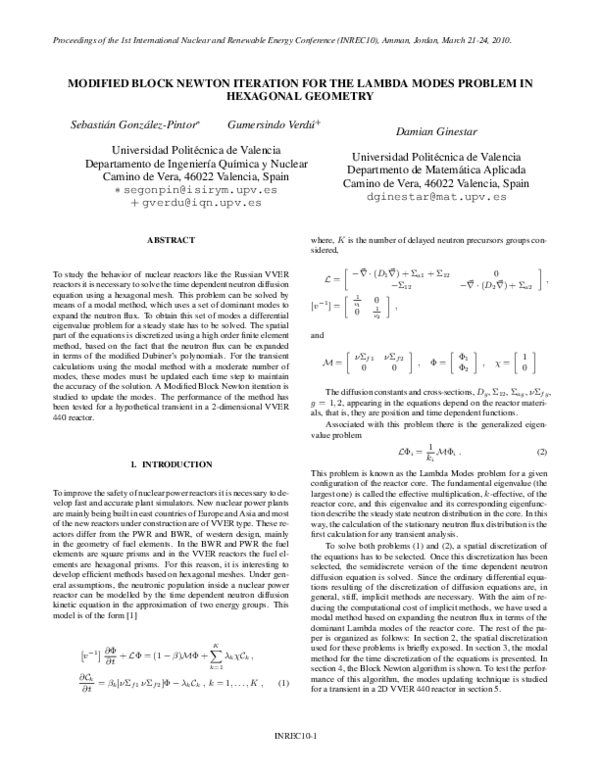 Pdf Modified Block Newton Iteration For The Lambda Modes Problem In Hexagonal Geometry