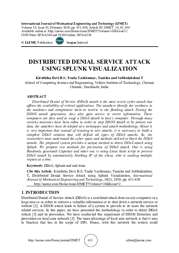 Pdf Distributed Denial Service Attack Using Splunk Visualization Iaeme Publication