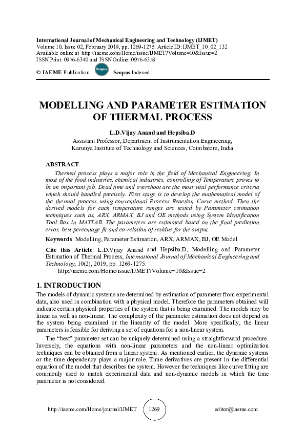 (PDF) MODELLING AND PARAMETER ESTIMATION OF THERMAL PROCESS