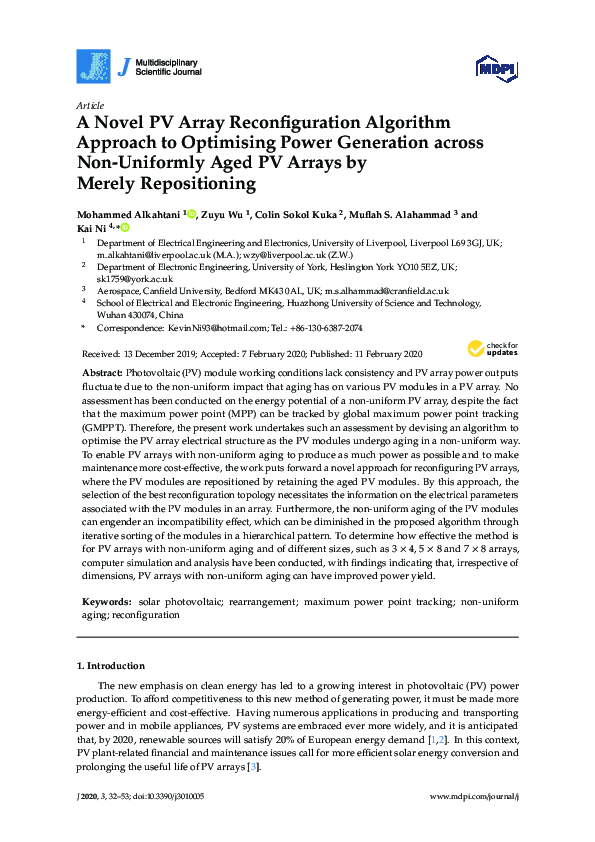 (PDF) A Novel PV Array Reconfiguration Algorithm Approach to Optimising Power Generation across ...