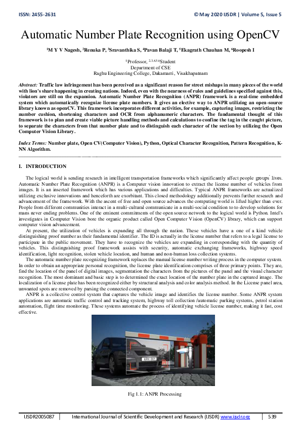 (PDF) Automatic Number Plate Recognition using OpenCV