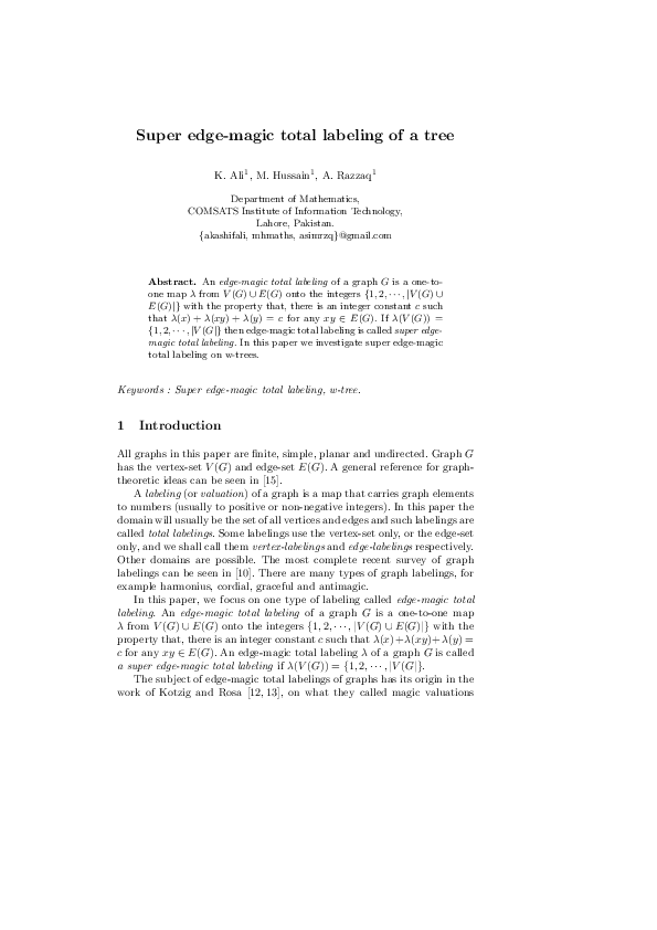 (PDF) Super edge-magic total labeling of a tree