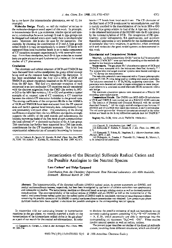 (PDF) Isomerization of the dimethyl sulfoxide radical cation and the ...